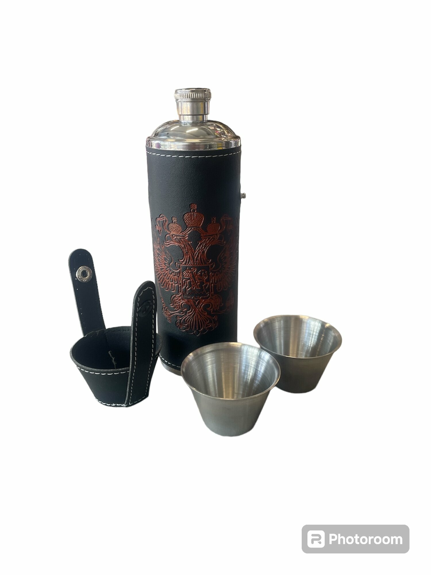 Кожаная фляга с принтом Россия для воды объемом 280мл