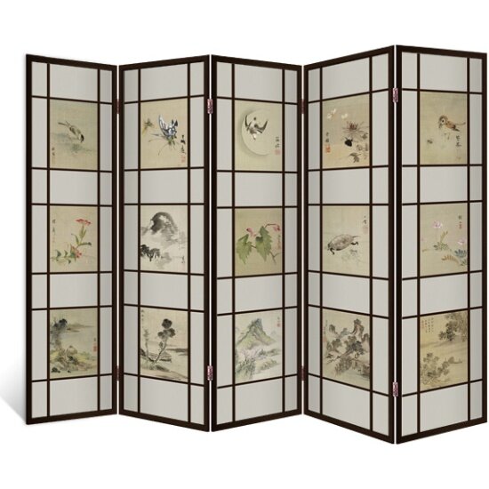 Ширма перегородка Декор Депо для комнаты деревянная "Коллекция Суми-Э" двухсторонняя с картинкой (уют) 5 створок венге 176х230 см 18 кг