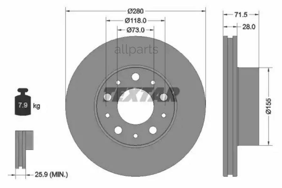 TEXTAR 92275003 Диск тормозной передний PSA JUMPER III/BOXER III + FIAT DUCATO 2006-> TEXTAR 92275003