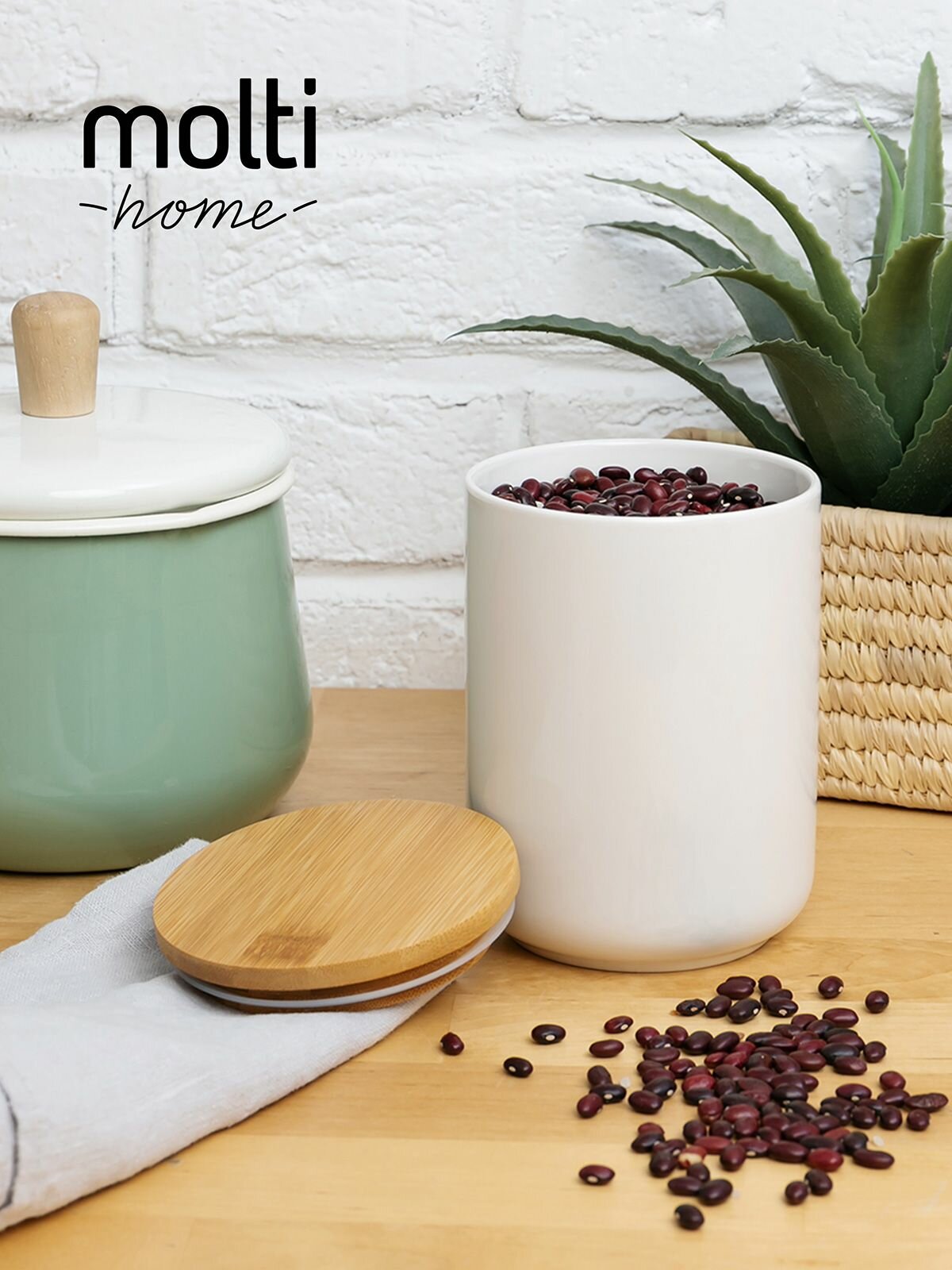 Контейнер для хранения, банка для круп для сыпучих продуктов, фарфоровая посуда с крышкой, белая, сервировочная, подарок женщине девушке подруге