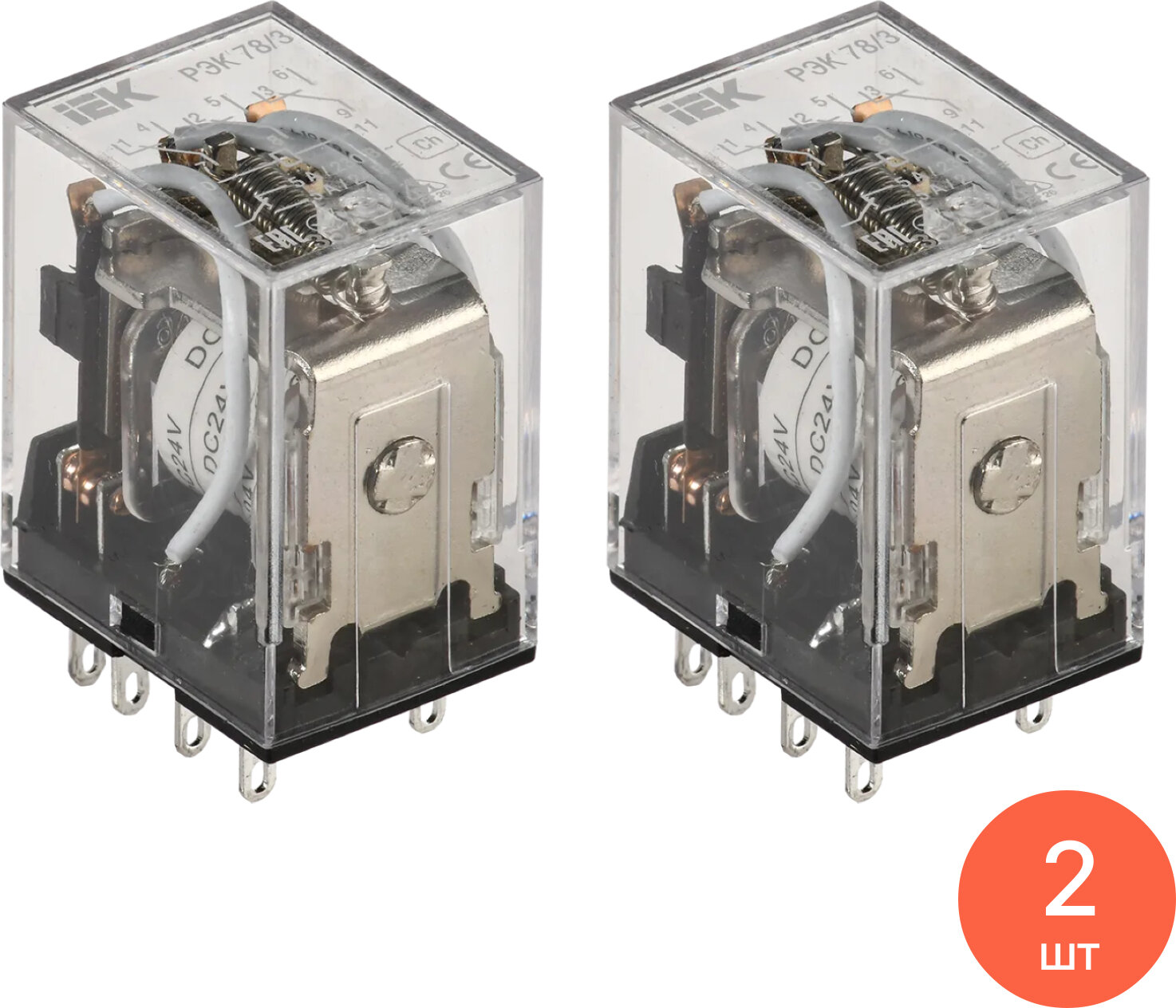 Реле промежуточное IEK / ИЭК РЭК 78/3, серебросодержащие контакты, 20.5x42x27мм, 5А 24В DC, RRP20-3-05-024D / электрика (комплект из 2 шт)