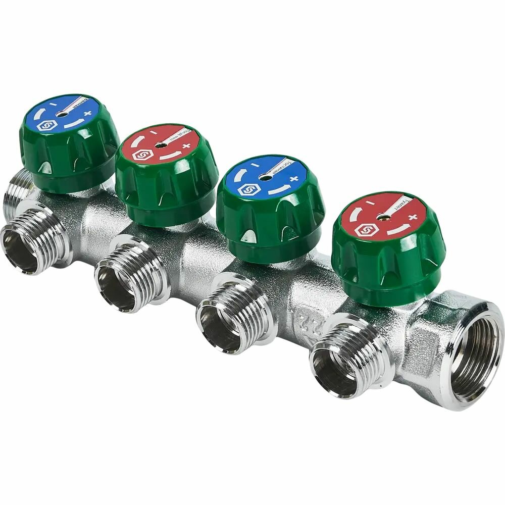Коллектор регулирующий на 4 отвода 3/4"x1/2" латунь