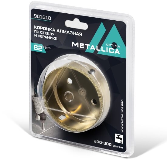 Metallica Коронка алмазная Optima 82x55 мм, #80, по стеклу, плитке, 1 шт, в блистере.