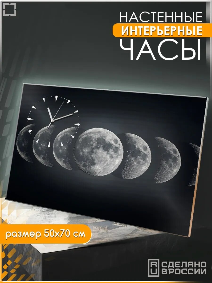 Часы УФ 50x70 с принтом эстетика Фазы луны (минимализм, астрономия, атмосфера, космос) - 333