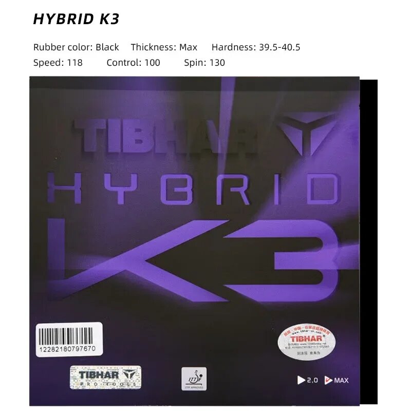 Tibhar Hybrid K3 Black, Max, 39.5-40.5, Speed: 118, Spin: 130
