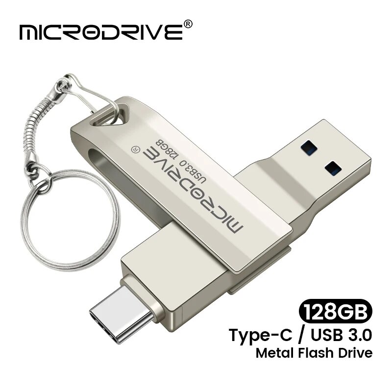 2 в 1 Usb 3.0 OTG USB-C Флэш-накопитель Металлическая флэш-накопитель 64 ГБ 128 ГБ 256 ГБ USB3.0 Dual C Pendrive