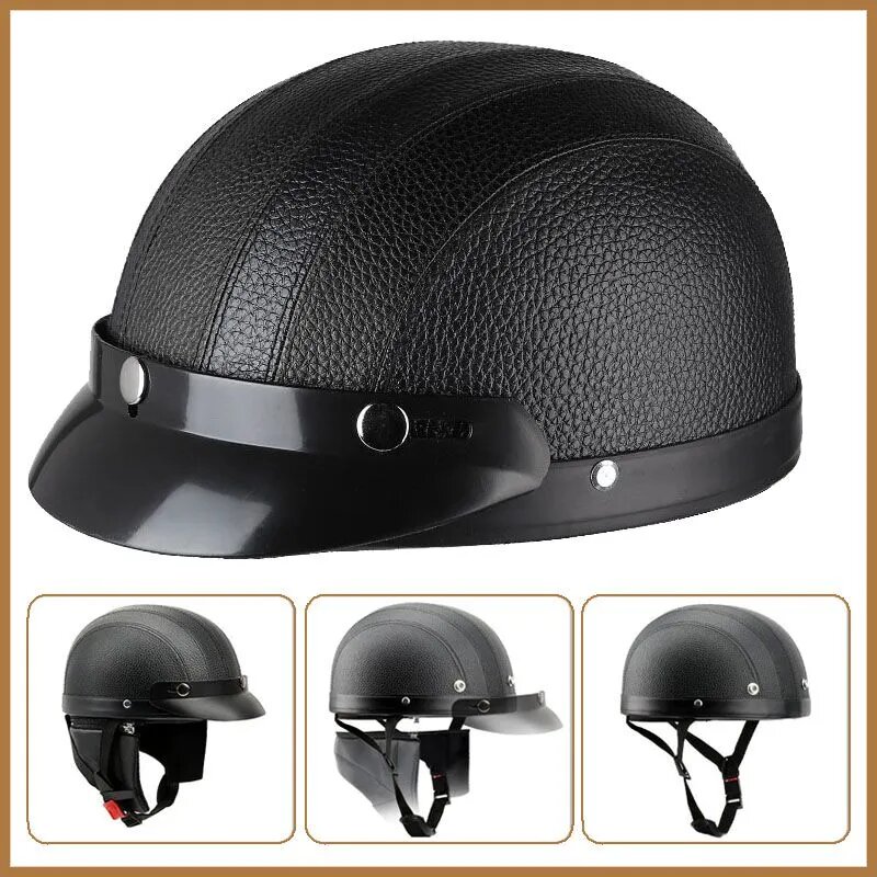 Мотоциклетный ретро-шлем каска байкера сувенирная, цвет черный экокожа