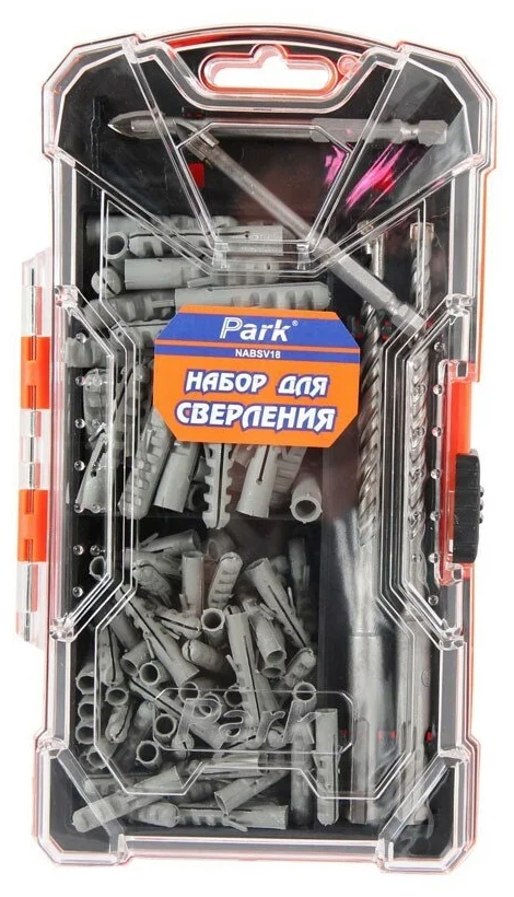 Набор для сверления NABSV18 Park (2 сверла по стеклу и кафелю, 2 бура SDS+ по бетону, 130 нейлоновых дюбелей)