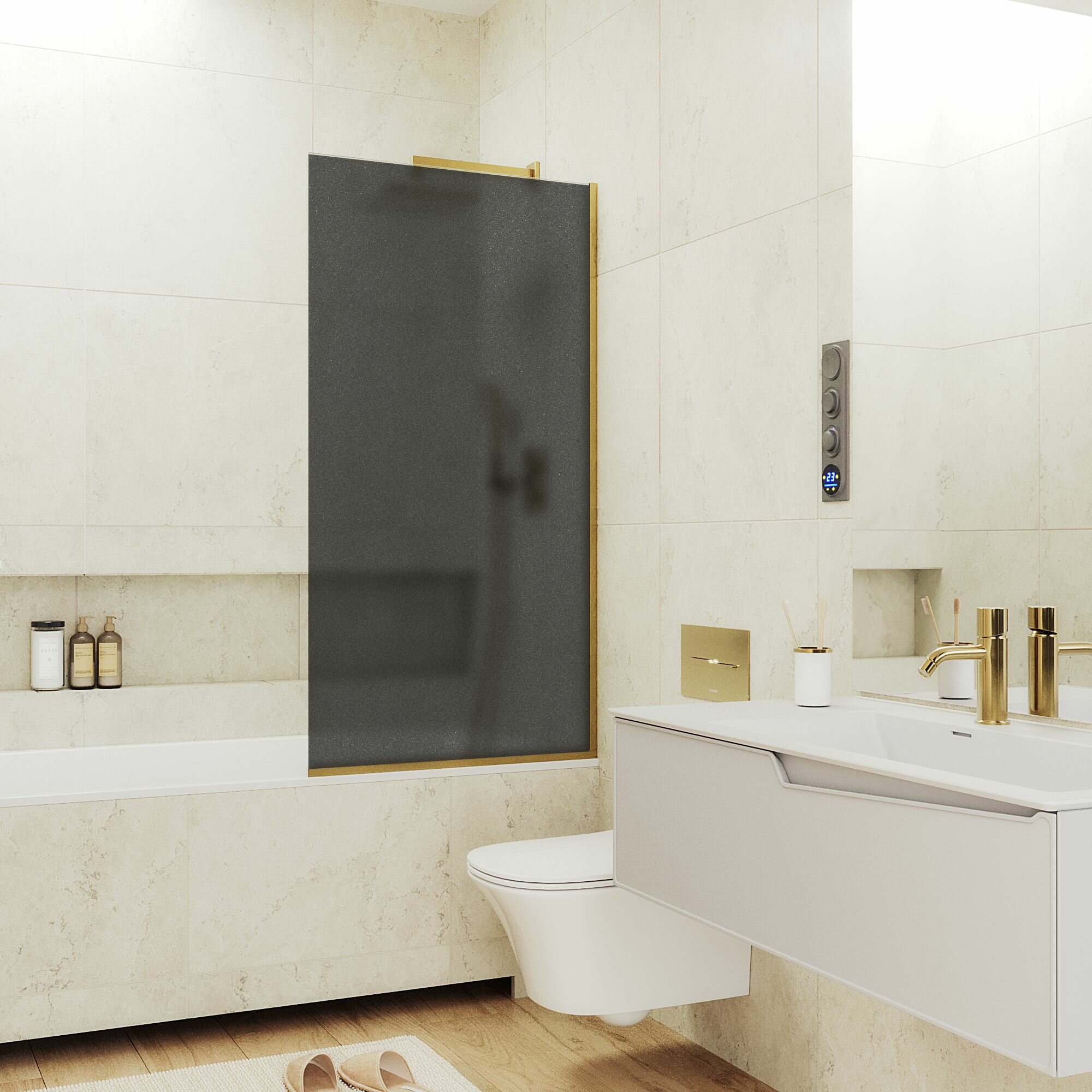 Шторка на ванну MaybahGlass в узком профиле, 8 мм, Стекло Графит матовый, 60x140 (MGV-86-3у)