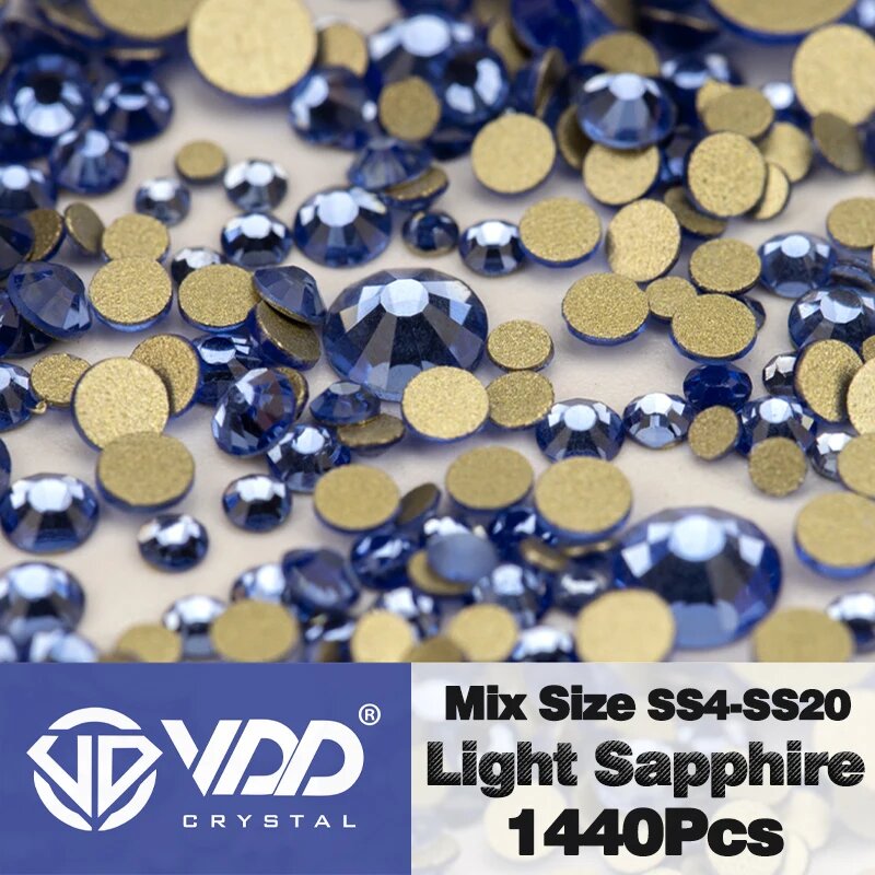 Стразы VDD Light Sapphire 1440 шт. Mix Size SS4-SS20