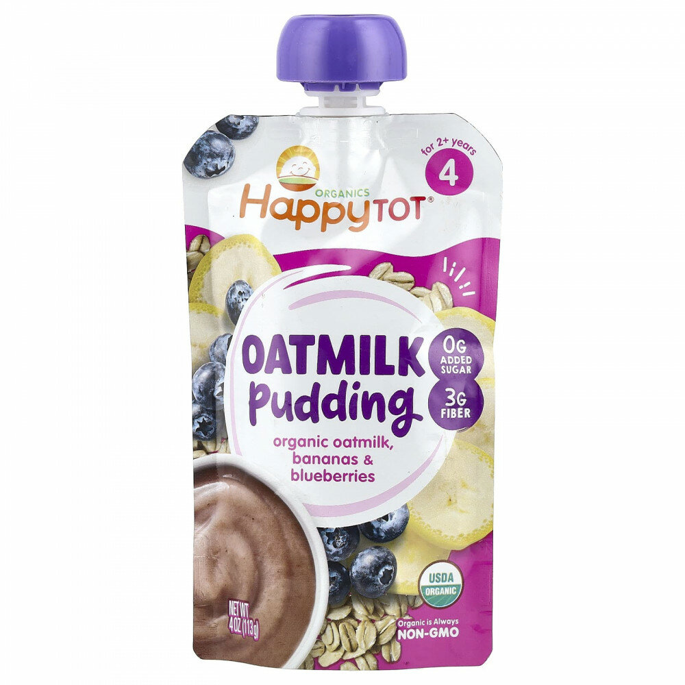 Happy Family Organics, Happy Tot®, овсяный пудинг, для детей от 2 лет, органическое овсяное молоко, бананы и голубика, 113 г (4 унции)