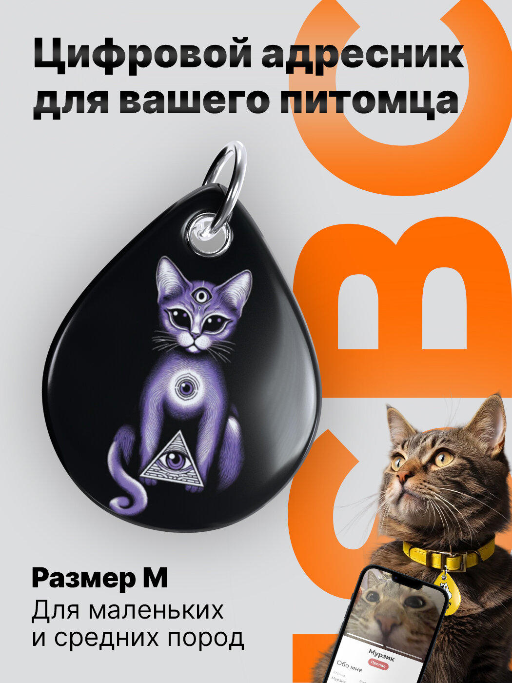 Цифровой Адресник для кошек от ISBC с NFC и QR-кодом, Неземной