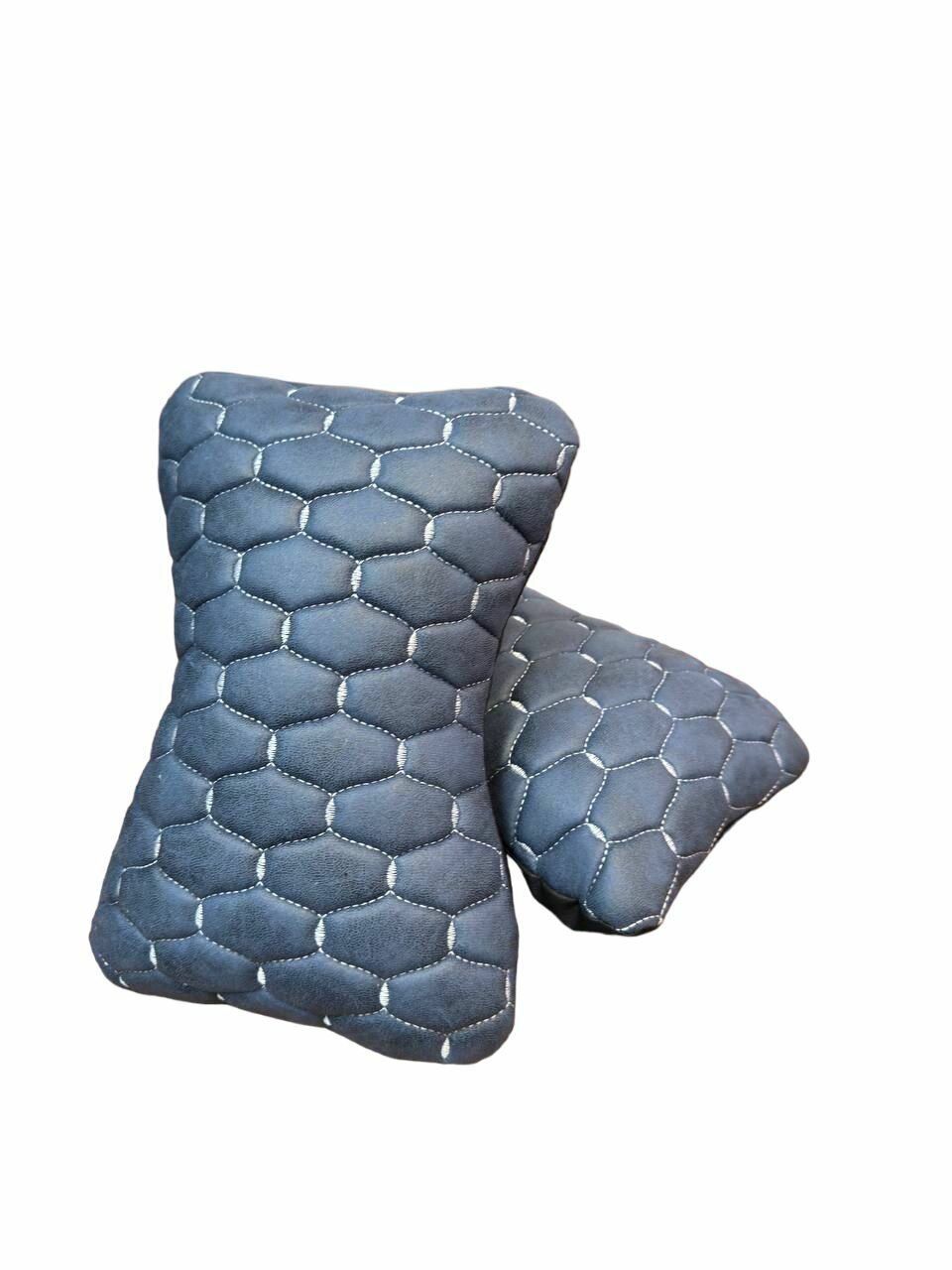 Подушка автомобильная в машину на подголовник PSV Skin (Черно-Синий), мокрая кожа, 2 шт