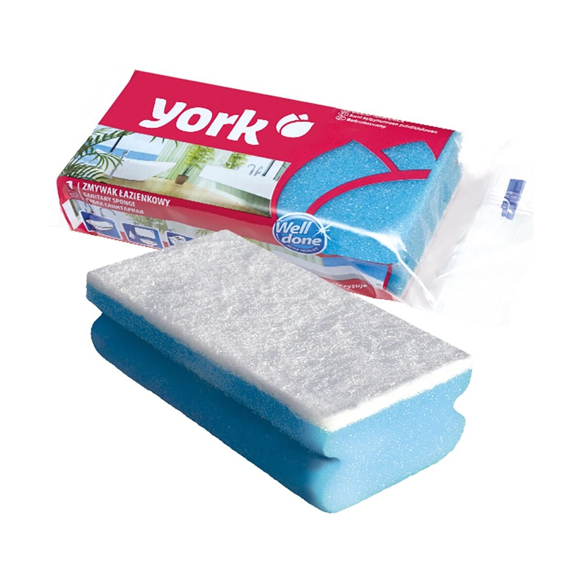 Губка санитарная "York", 13,5 x 7 x 4,3 сантиметров, голубая.