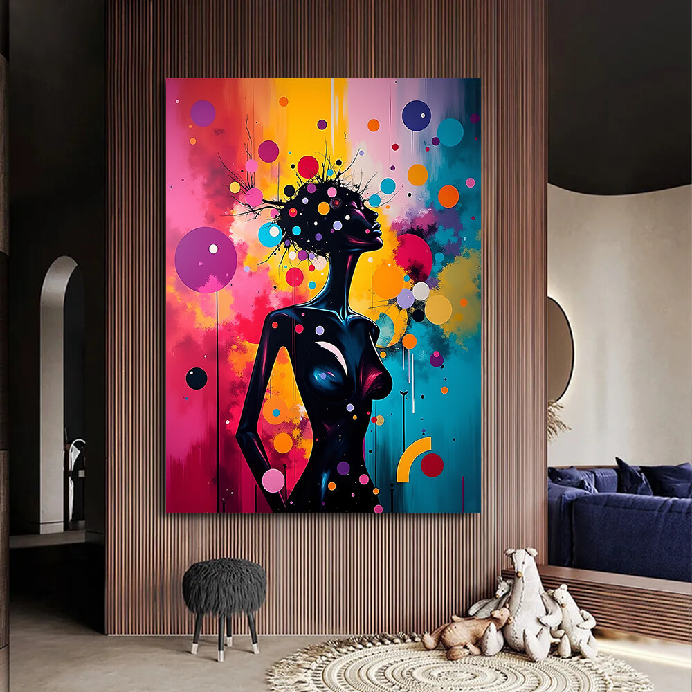 ПОП АРТ / силуэт девушки, яркая картина на стену / в гостинную, 40х60 см.