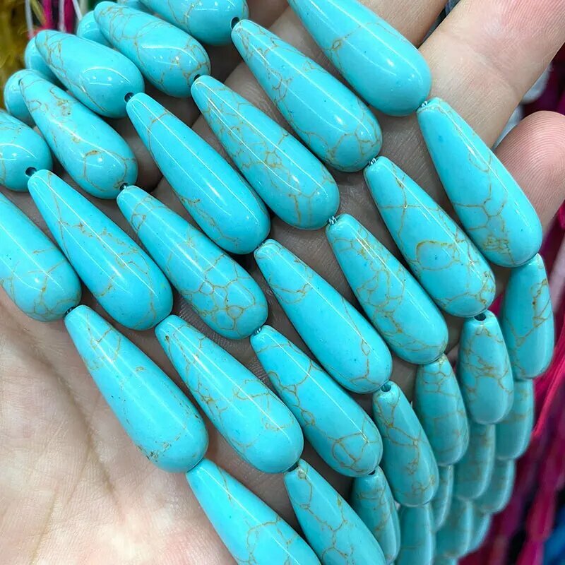 Бусины LUOMAN XIARI Агат Авантюрин Халцедон 10*30 мм 12 beads a pack, blue turquoise