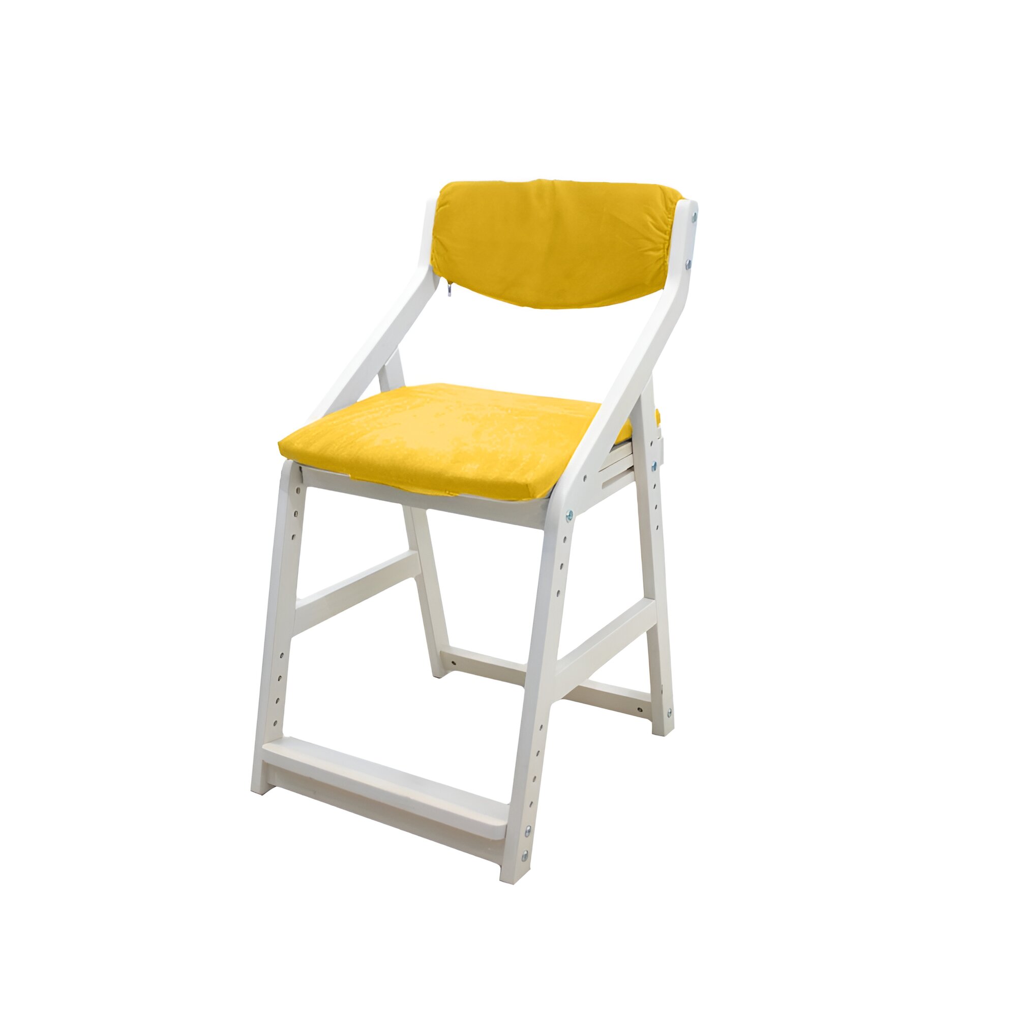 Стул детский регулируемый по высоте для школьника "Робин WOOD" Белый с чехлом Желтый
