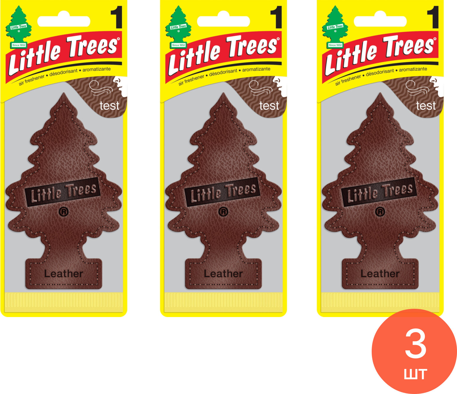 Ароматизатор автомобильный Little Trees / Литтл Трис Ёлочка Leather подвесной, кожа / автотовары (комплект из 3 шт)