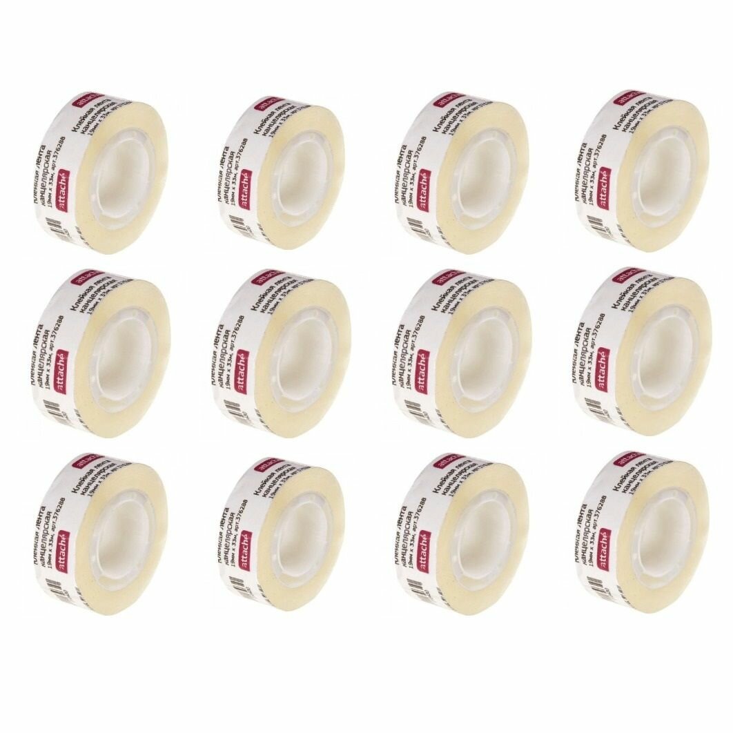 Attache Клейкая лента канцелярская 19мм х33м, 12 уп.
