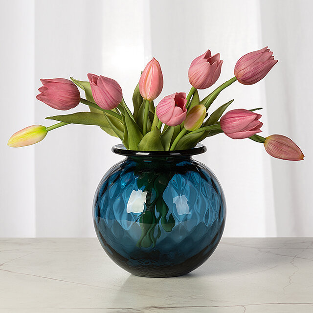 Стеклянная ваза Розелла 14 см голубая, EDG, 107534-80