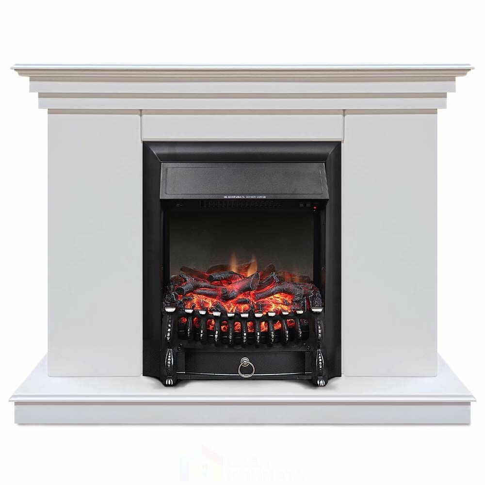 Камин электрический хорошие камины Марс белый с очагом Fobos FX Black с обогревом и звуком потрескивания дров