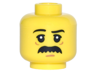 Minifigure, Head Black Eyebrows, White Pupils, Black Bushy Moustache Pattern, 3626pb1484 Yellow U