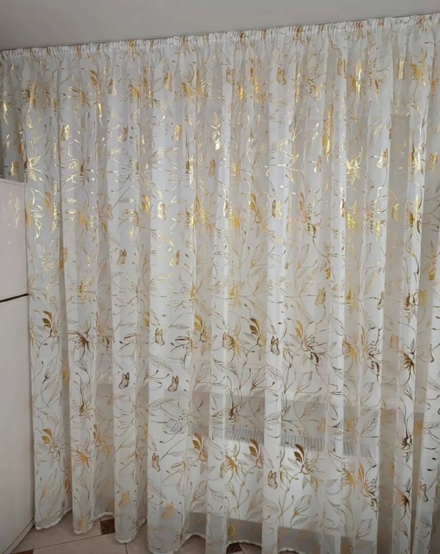 Тюль с рисунком цветы и бабочки в спальню и гостинную 300 х 275 см