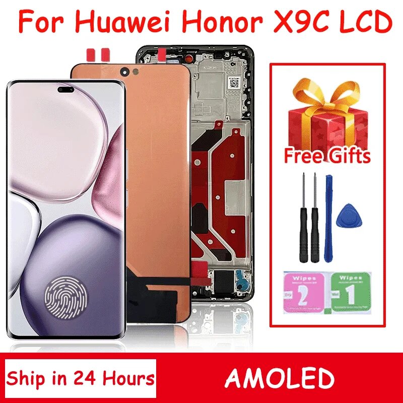 6,78 "Новая рамка дисплея x9c для Huawei Honor X9C ЖК-экран 10-сенсорный дигитайзер для HonorX9C дисплей с отпечатками пальцев Black With Frame