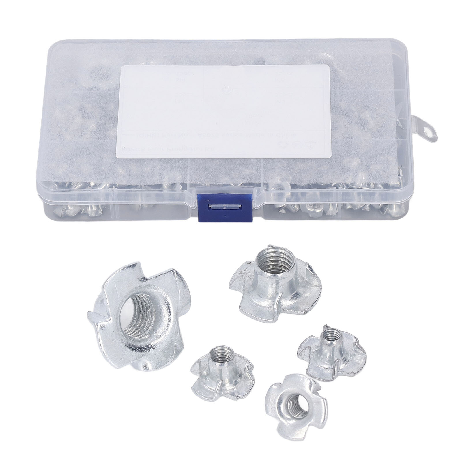 Набор из 80 Т-образных гаек (5 шт.): углеродистая сталь, белое цинковое покрытие, устойчивость к коррозии, высокая твердость, 4-зубчатые Т-образные гайки.