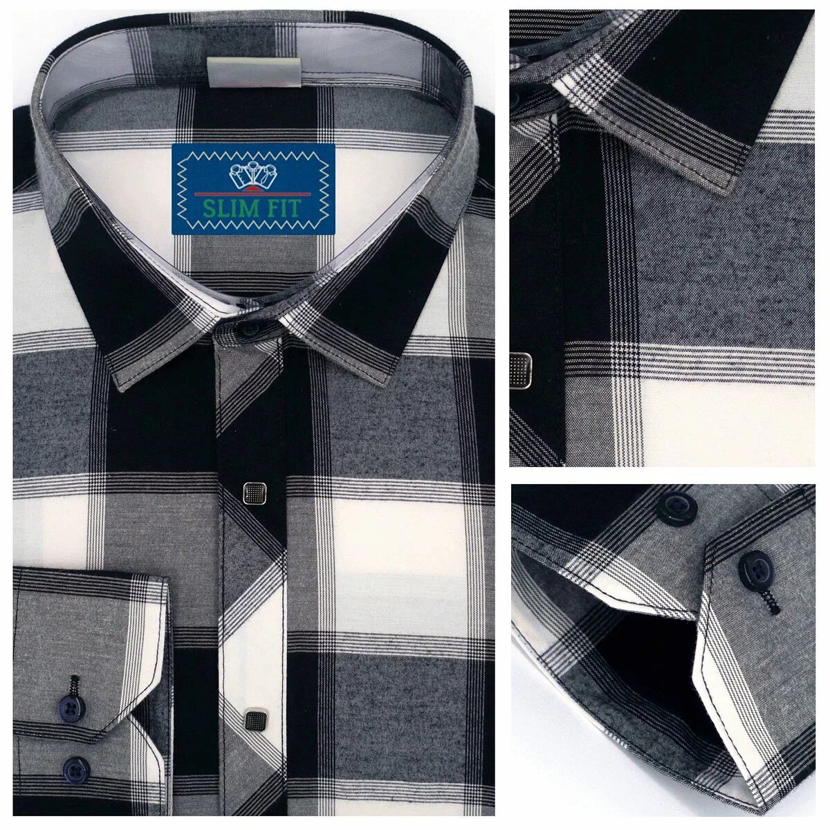 Рубашка Рубашка мужская с длинным рукавом, приталенная, темная сорочка, на кнопках, рубаха на любой сезон, стильный фасон одежды, разноцветная, клетка, без карманов Рубашка мужская с длинным рукавом, притален