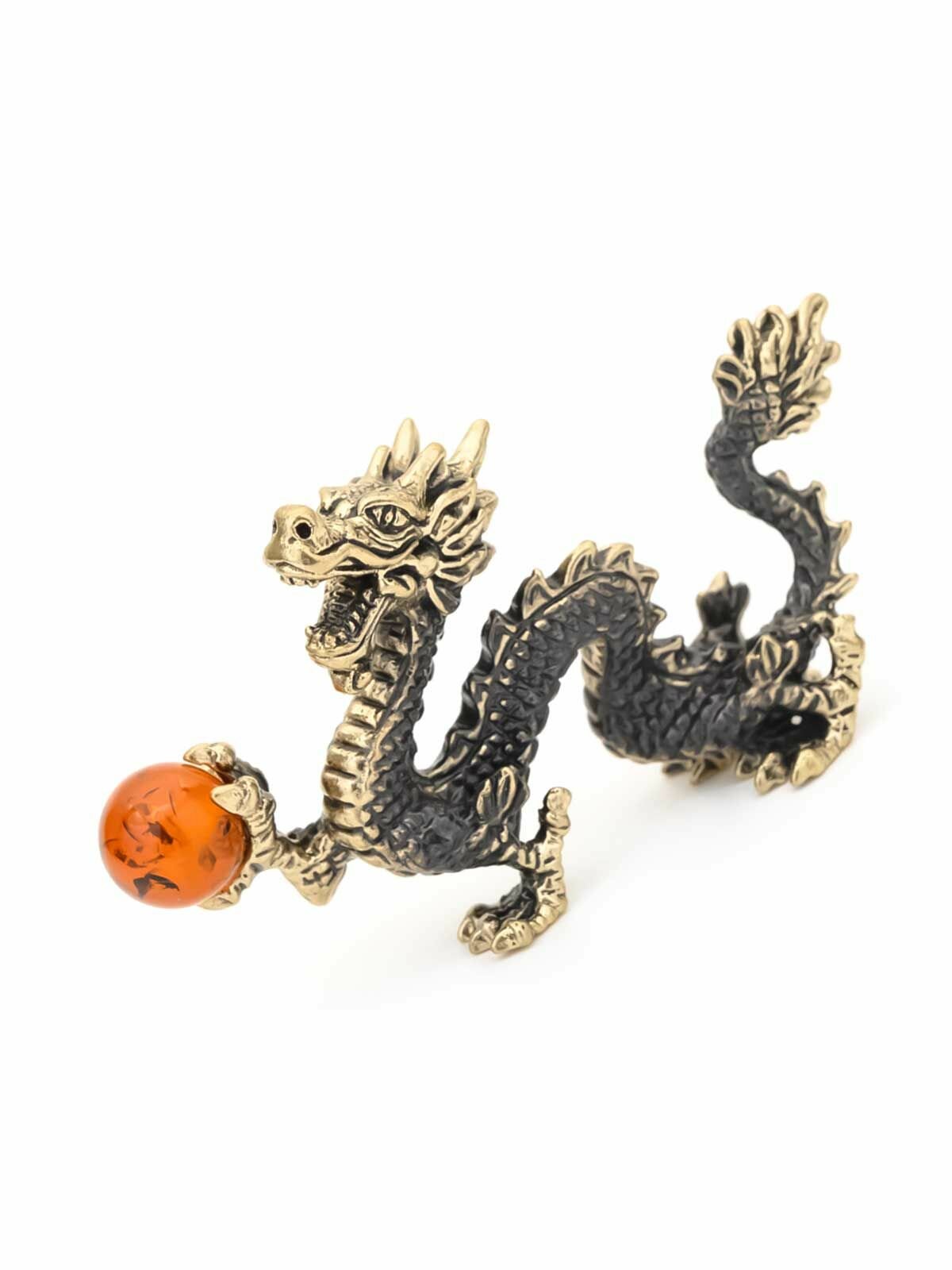 Сувенирная фигурка - Дракон с шаром, Балтийский Янтарь, 3,5 см