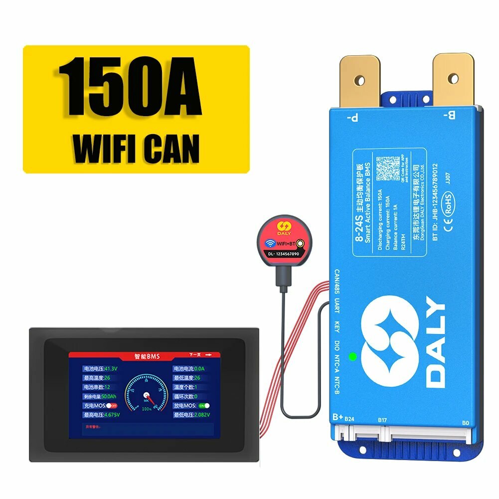 Daly BMS 150A 8S-24S WiFi CAN с LCD 4.3"