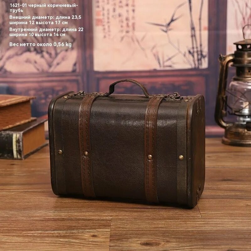 Винтажный чемодан, деревянный кожаный отделочный антикварный ящик для хранения, декоративный багаж