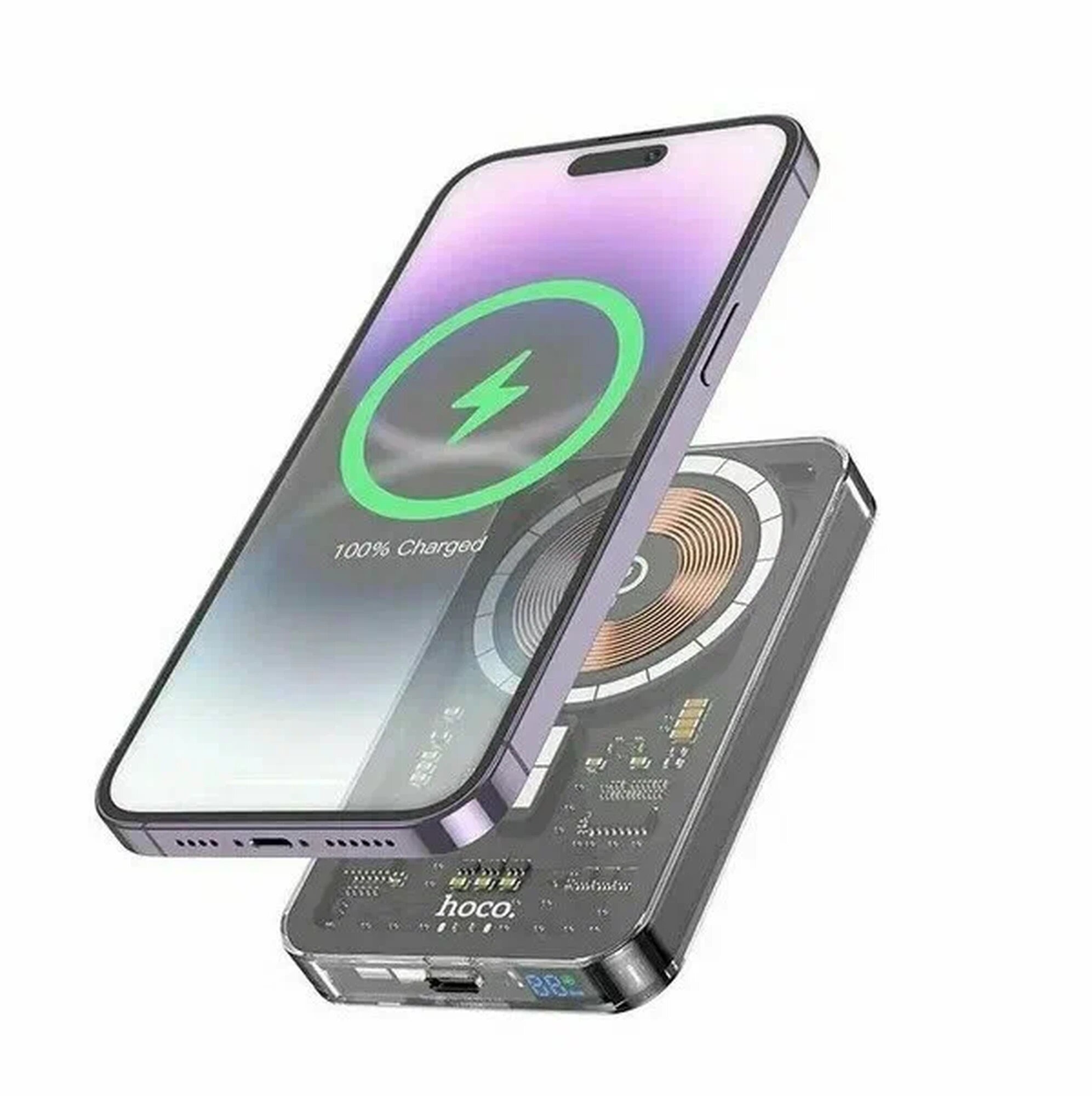 Внешний аккумулятор USB Hoco Q14 (5000 mAh/20W/Type-C/PD/БЗУ 15W, Mаgsafe/LED) <черный>