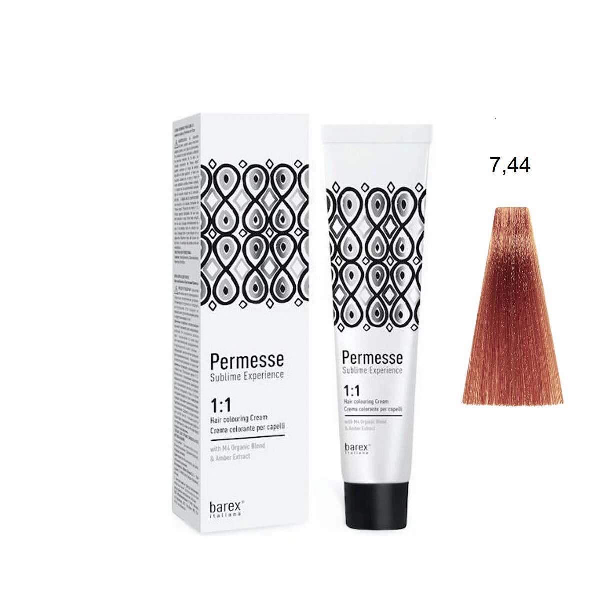 BAREX Краска профессиональная PERMESSE c пептидами и экстрактом янтаря, 7,44 блондин медный интенсивный, 100 мл