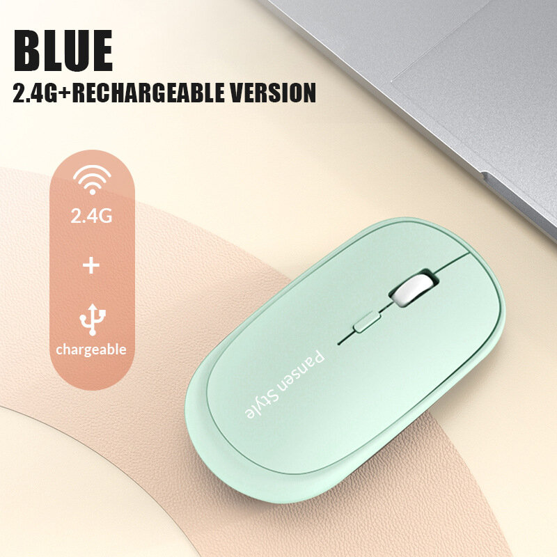 Bluetooth Dual-Mode Перезаряжаемая Безпроводная Тихая Мышь для Ноутбука, Синяя