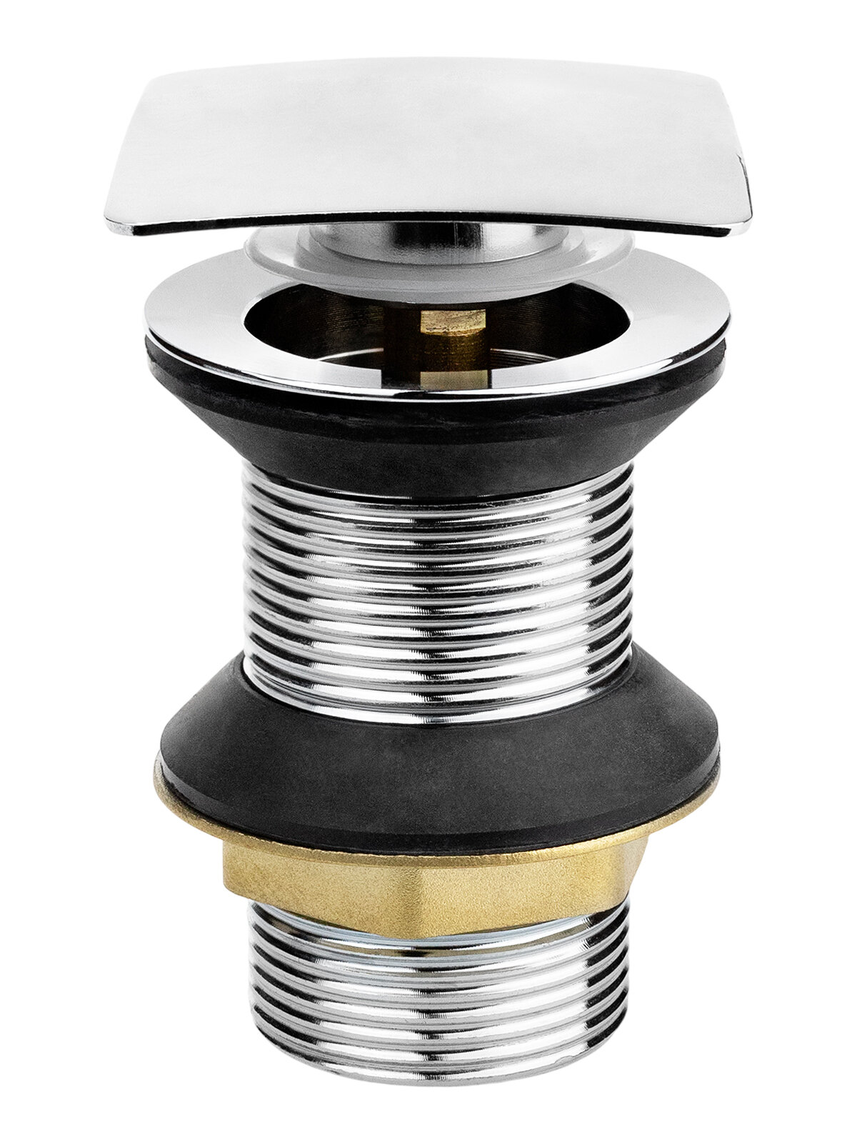 Донный клапан (выпуск) для раковины 1.1/4", клик-клак без перелива (квадрат)