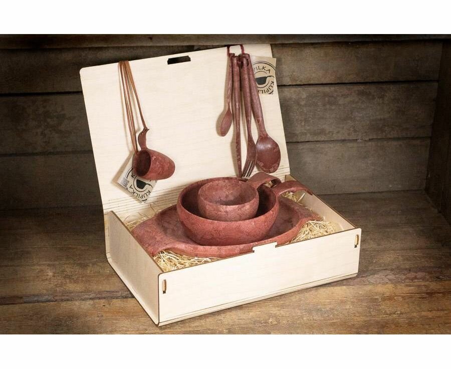 Финский набор посуды Kupilka Premium Wood Box, цвет: Cranberry