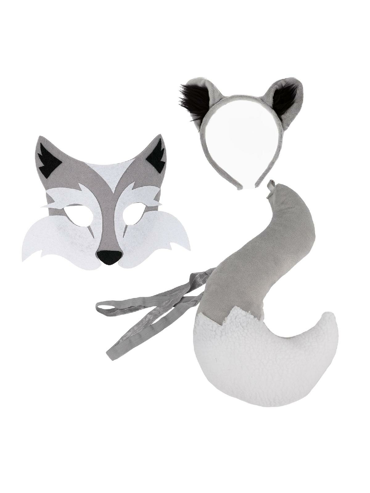Детский комплект из трех частей - маски, повязки на голову и хвоста большого злого волка