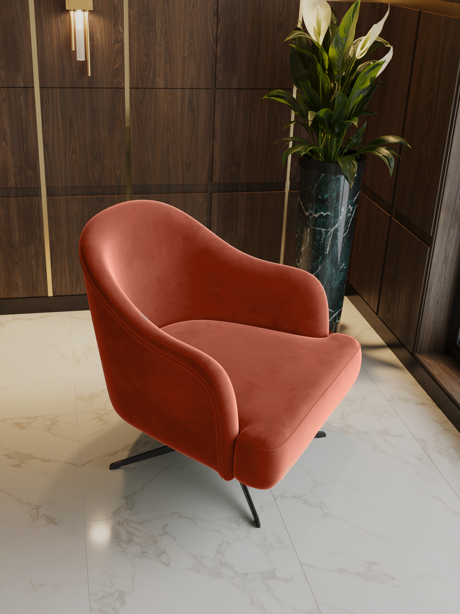 Кресло дизайнерское поворотное Forte премиум дизайн, велюр на ножках