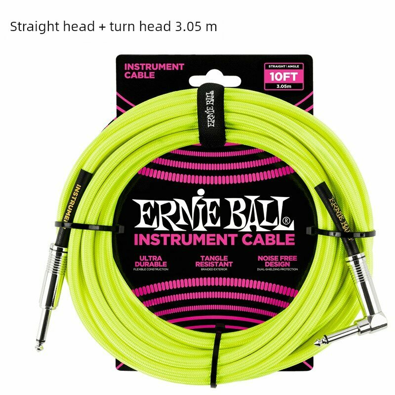 Ernie Ball Гитарный Бас-Кабель Ярко-Желтый 3м Прямой Разъем для Электрогитары