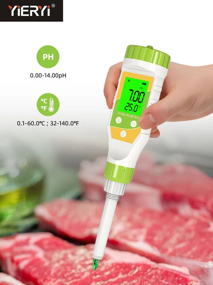 Цифровой pH-метр для продуктов питания с высокой точностью разрешение 0,01, тестер pH для воды, закваски, мяса, сыра, пивоварения и острых соусов
