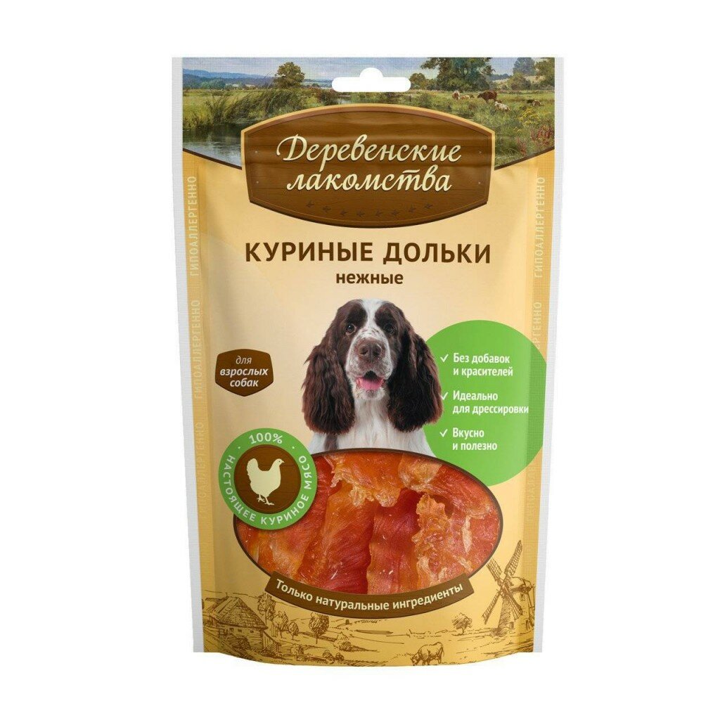 Лакомства для собак Деревенские лакомства Куриные дольки нежные 90 гр. (1 шт)