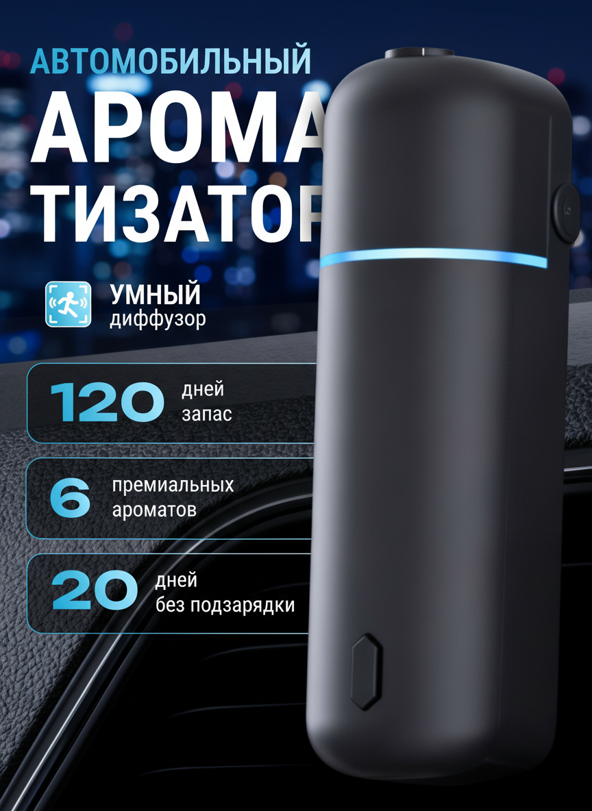 Автомобильный ароматизатор автоматический черный на дефлектор