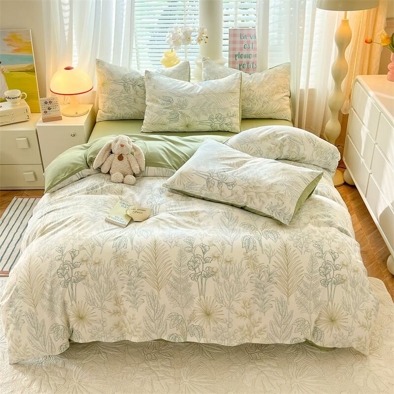 IKEA Комплект постельного белья 2-спальный с простыней Евро полиэстер 200x230 см, наволочки 48x74, простыня 200x230 см, цветтемно-зеленый