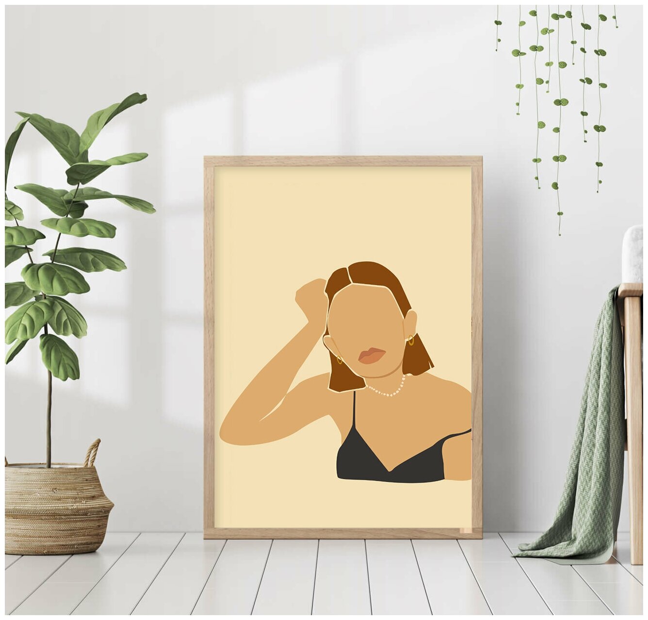 Постер "Рисунок в стиле бохо, портрет девушки" 50x70 без рамки на стену для интерьера