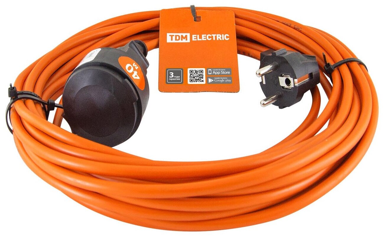 Удлинитель-шнур силовой УШз10 (штепс. гнездо, 40м ПВС 3х0,75), TDM SQ1301-0613 (1 шт.)
