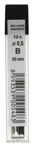 Грифели запасные 0,5 мм, B, KOH-I-NOOR, комплект 12 штук, 4152/B