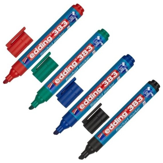 Набор маркеров Edding для флипчартов 383, 1-5 мм, 4 цвета в ПВХ конверте