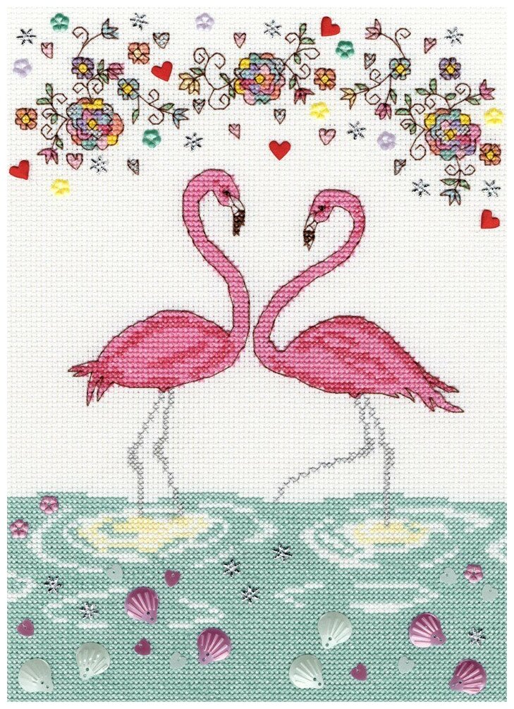 Вышивка Частичная, "Love Flamingo" 14 Aida Bothy Threads (Великобритания) арт. XKA9